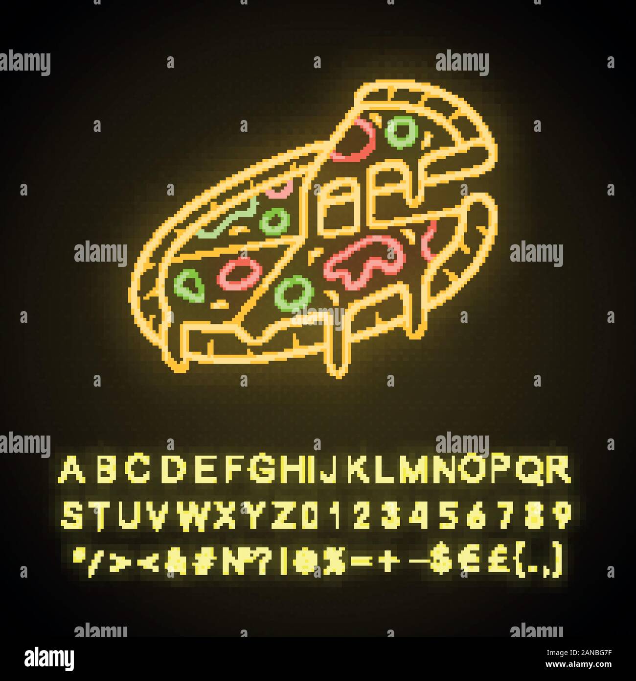 Sliced pizza neon light icon. Pizzeria, pizza house, restaurant, cafe ...