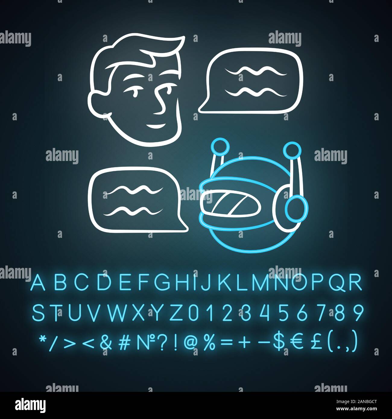 Chatbot neon light icon. Customer support robot. Help service. Man ...