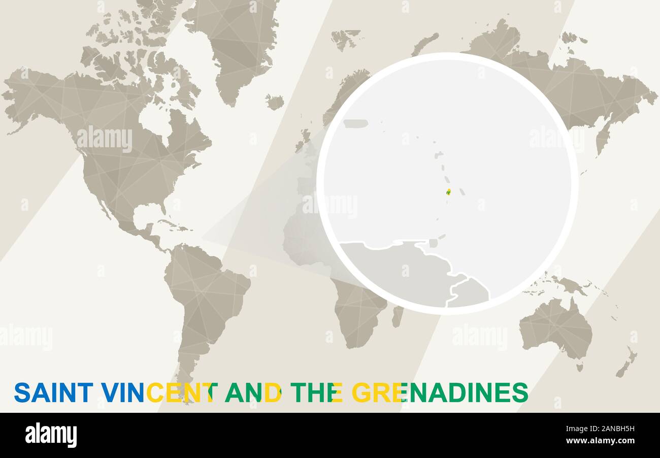 Zoom on Saint Vincent and the Grenadines Map and Flag. World Map Stock ...