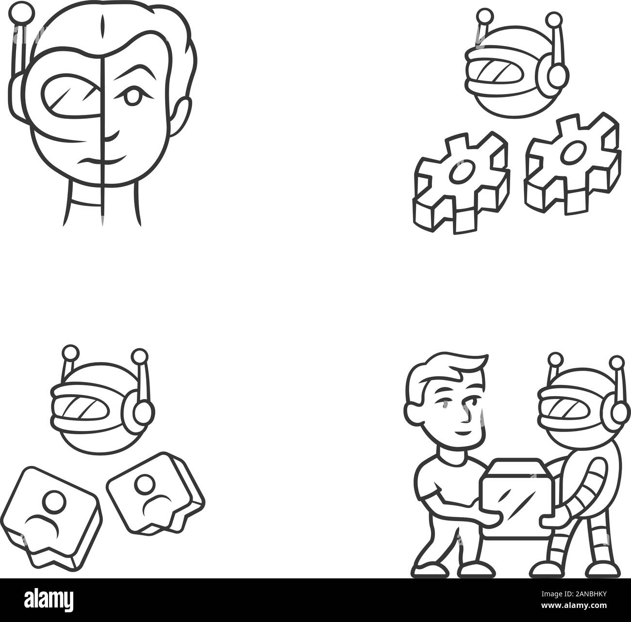 Software Bot Linear Icons Set Socialbot Transactional Robots