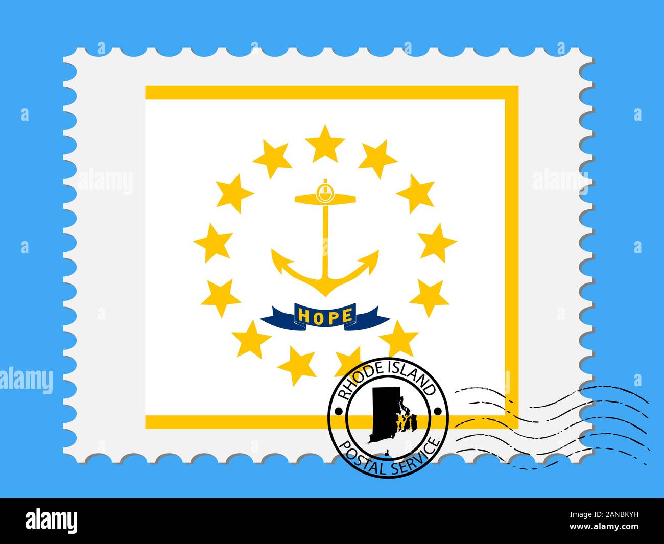 U.S. state of Rhode Island Flag with Postage Stamp Vector Stock Vector ...