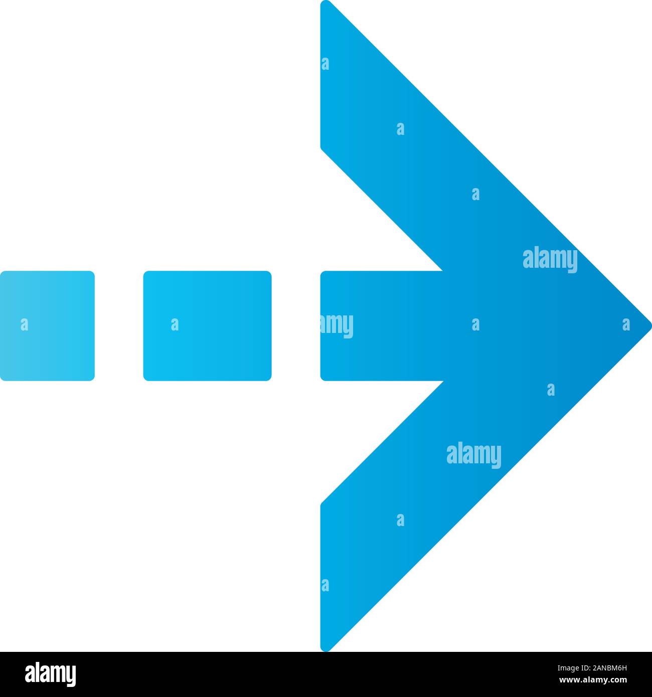 Blue arrow with dotted dash line flat design long shadow color icon. East direction. Arrow ...