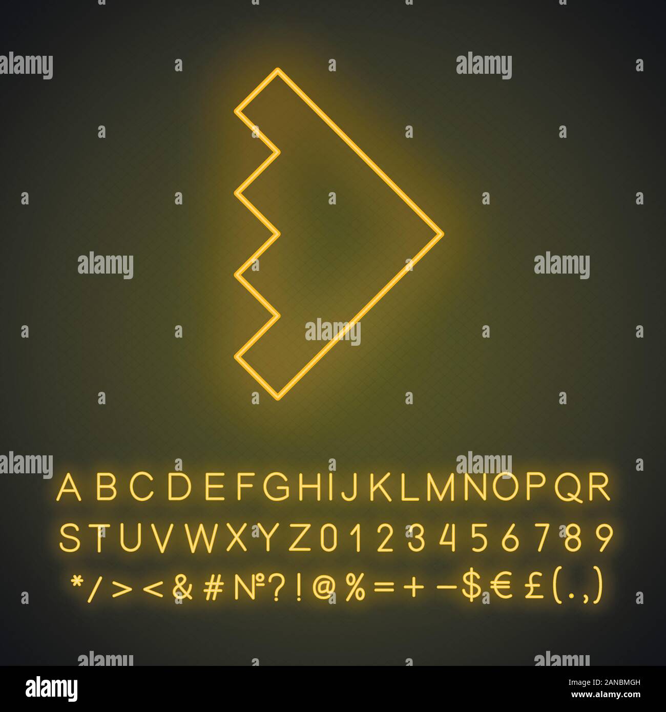 Rightward arrowhead neon light icon. Forward arrow. Navigation pointer, indicator. Geometric ...