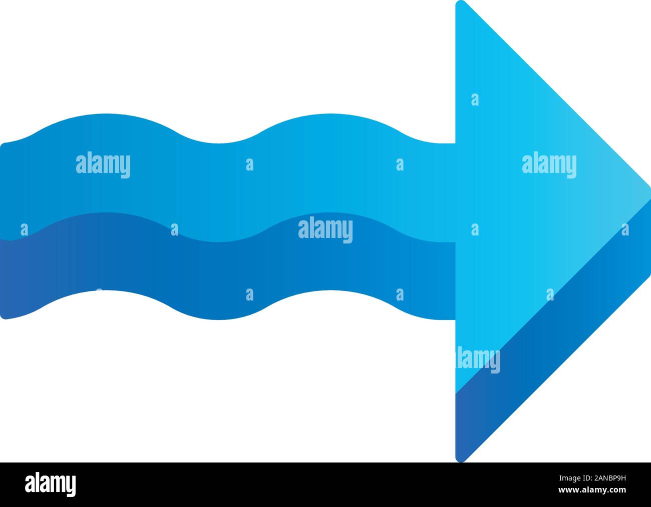 Blue 3d wavy arrow flat design long shadow color icon. Rightward ...