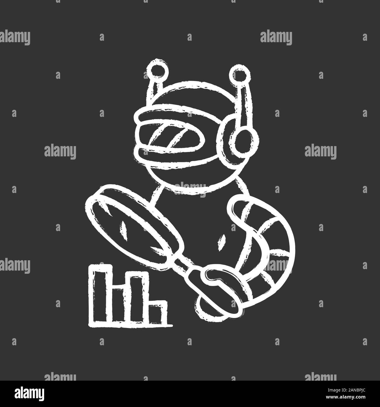 Monitoring bot chalk icon. Monitor websites uptime. Analytics search ...