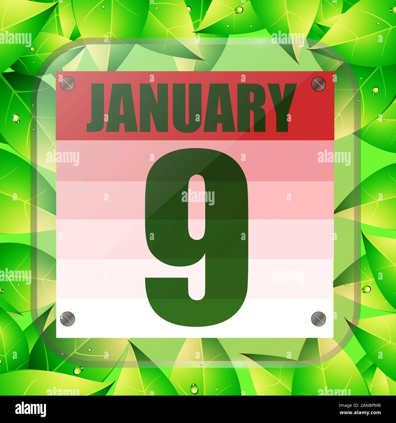 January 9 icon. Calendar date for planning important day with green ...