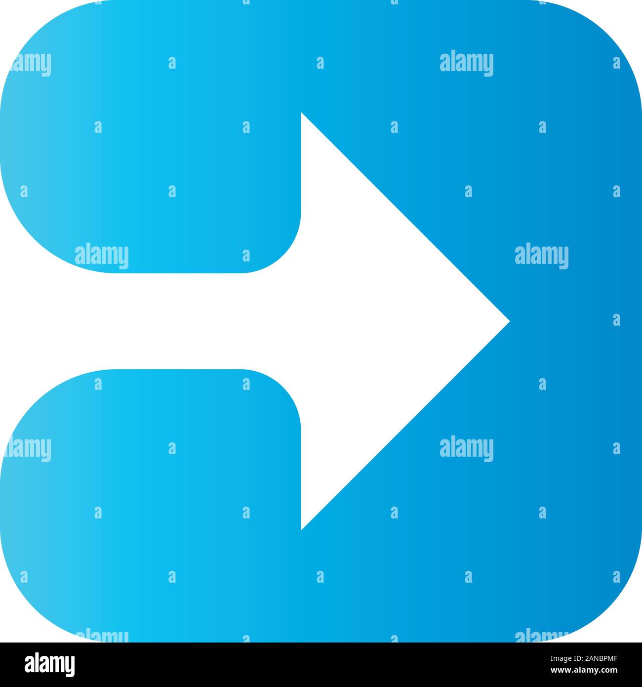 Blue arrow in square flat design long shadow color icon. Play button ...