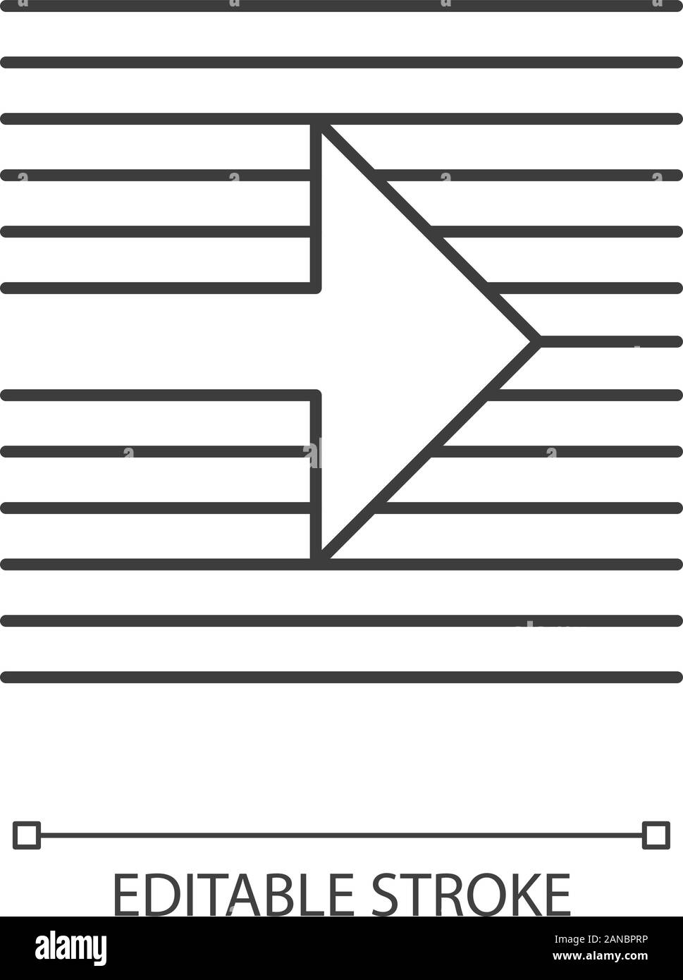 Arrow on striped background linear icon. Arrowhead pointing rightward. Navigation indicator ...