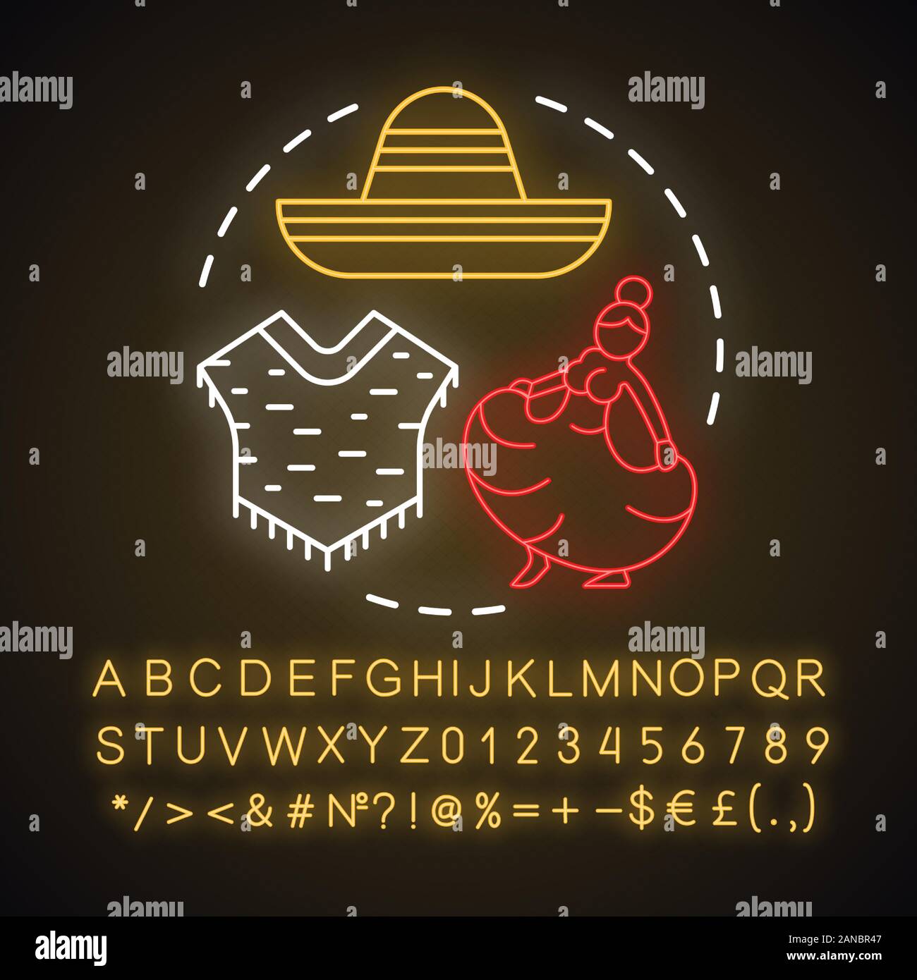 Mexican fashion neon light concept icon. Mexico traditional clothes ...