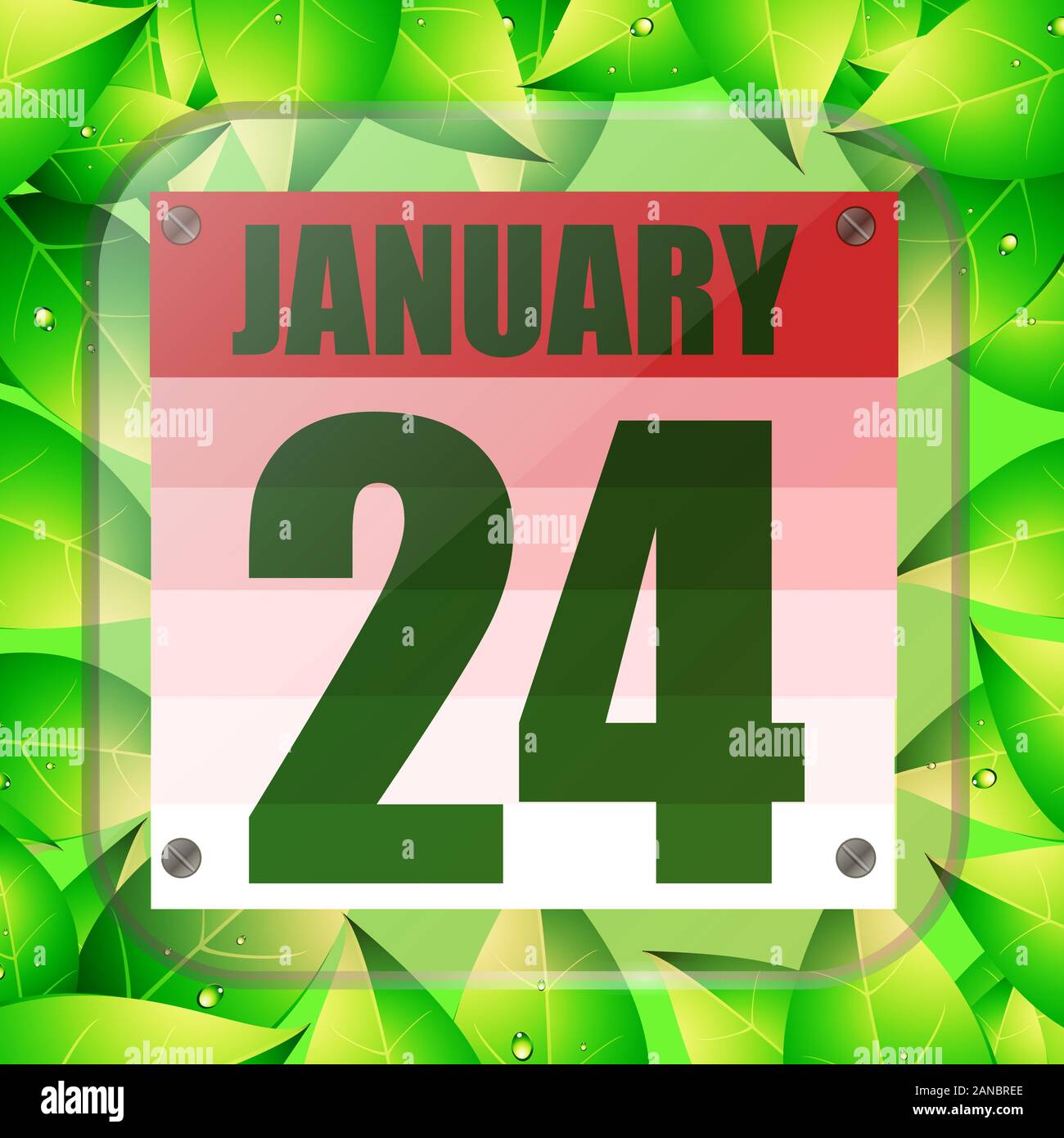 January 24 icon. For planning important day with green leaves. Banner ...