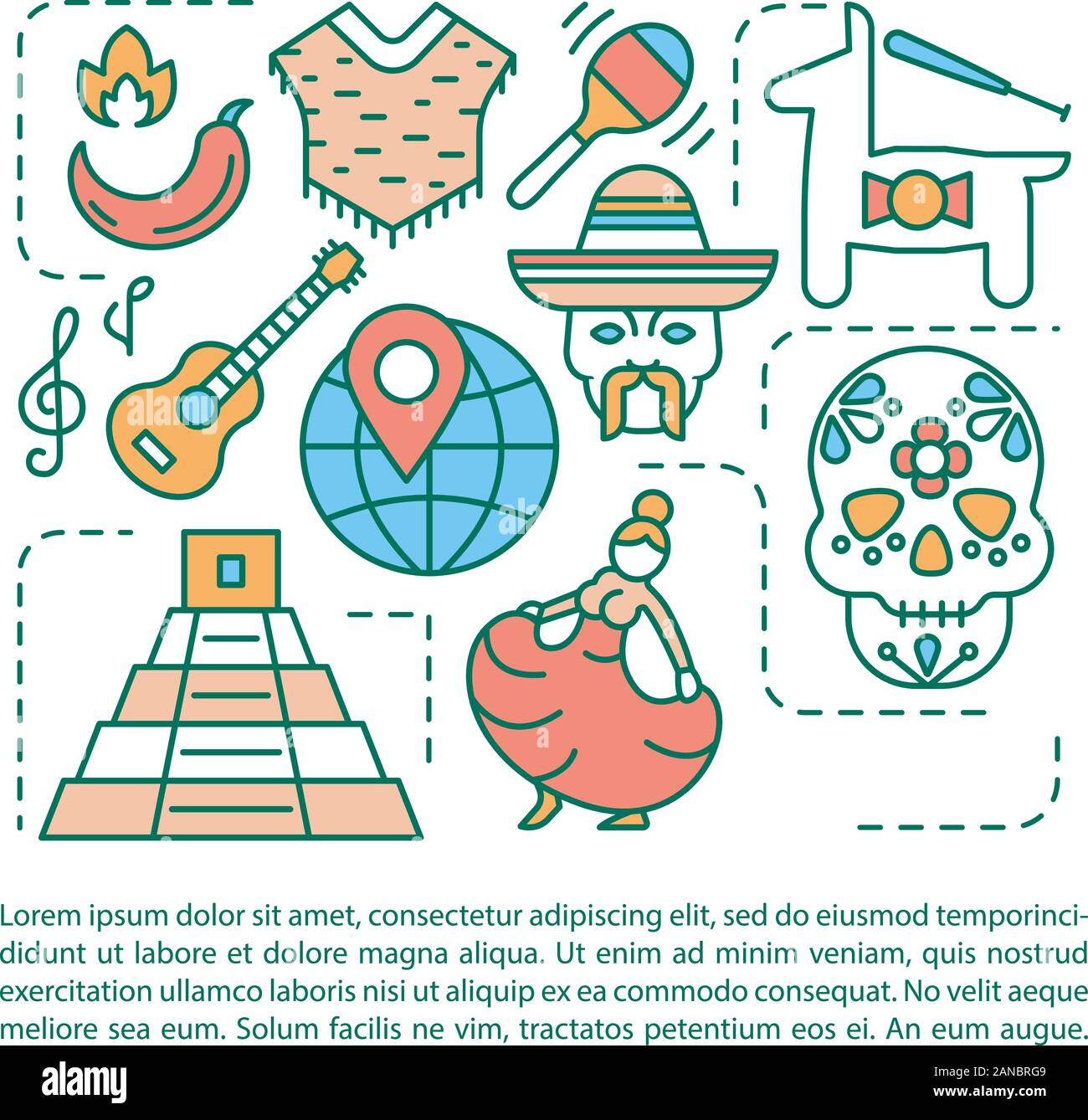 Mexican culture article page vector template. Travel to Mexico ...