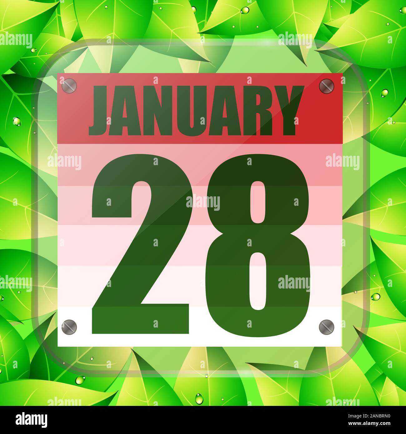 January 28 icon. For planning important day with green leaves. Banner ...