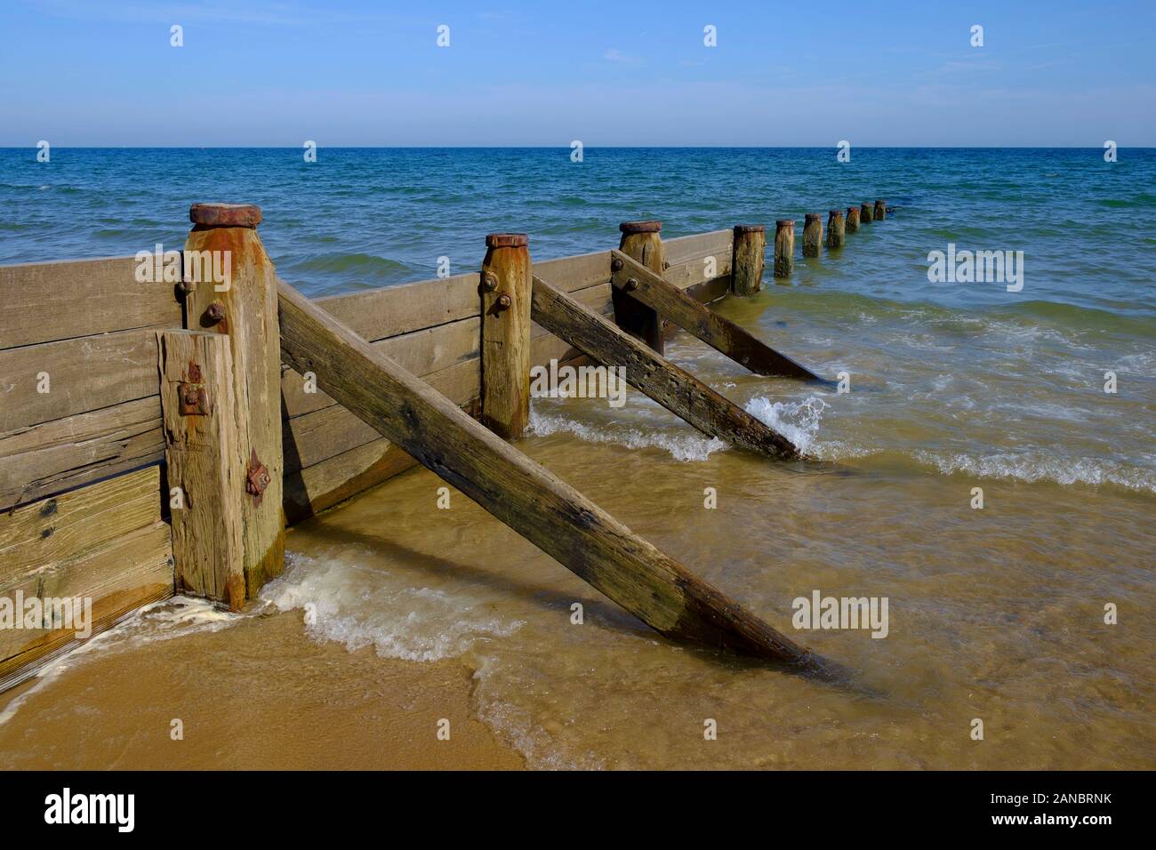 The beach and seaside at Frinton-on-Sea during a hot British summer's ...