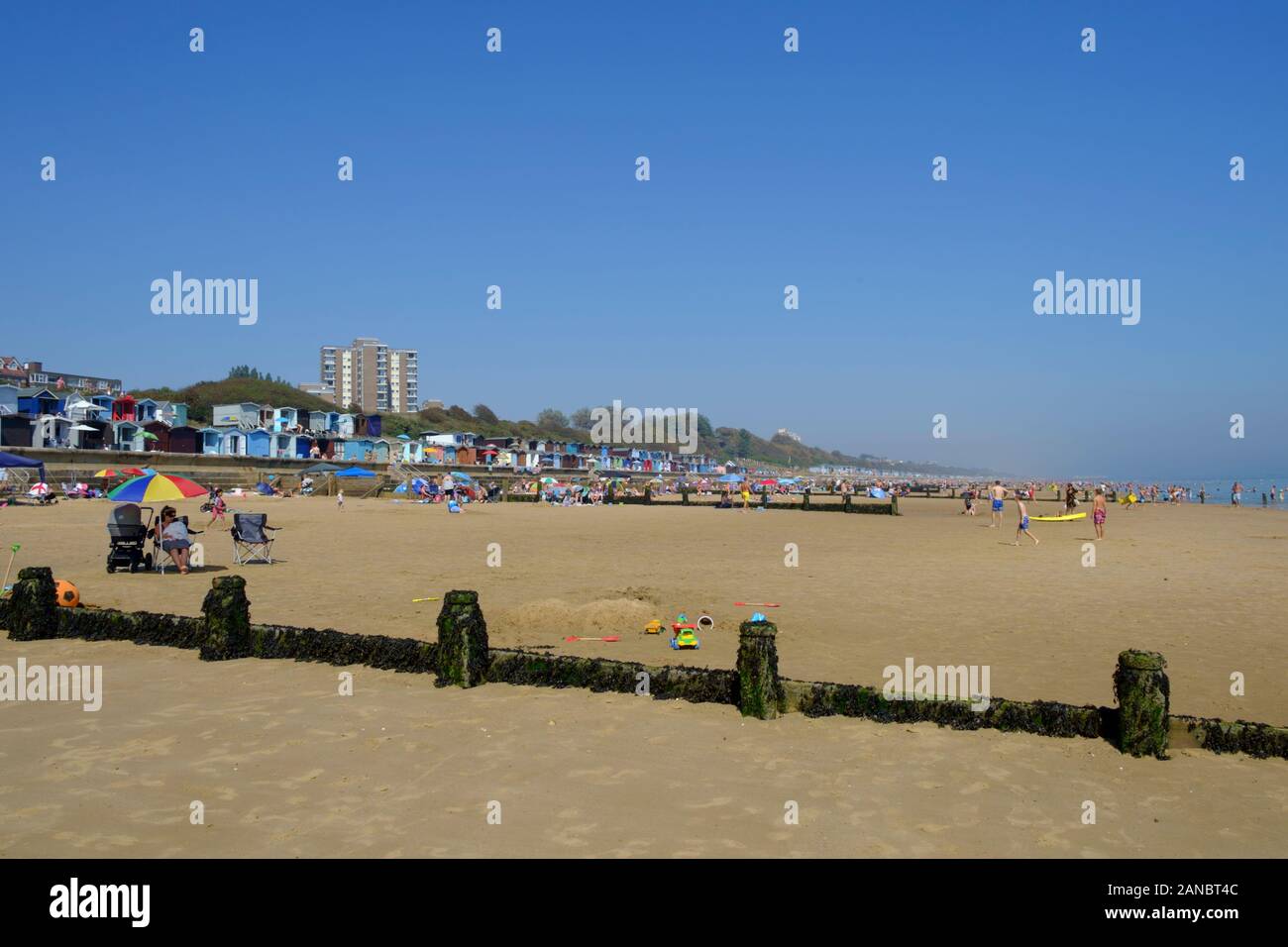 The beach and seaside at Frinton-on-Sea during a hot British summer's ...