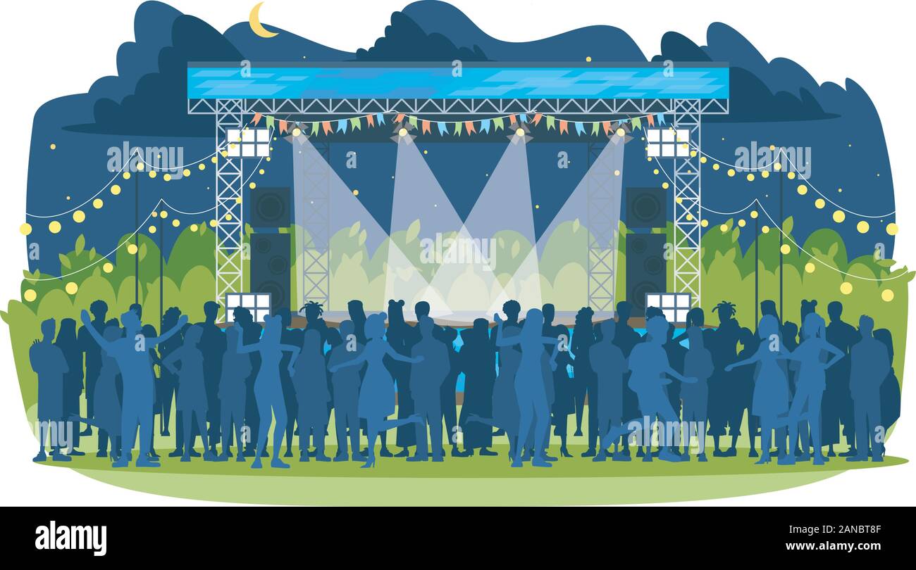 Summer music festival poster vector template. People at fest brochure ...