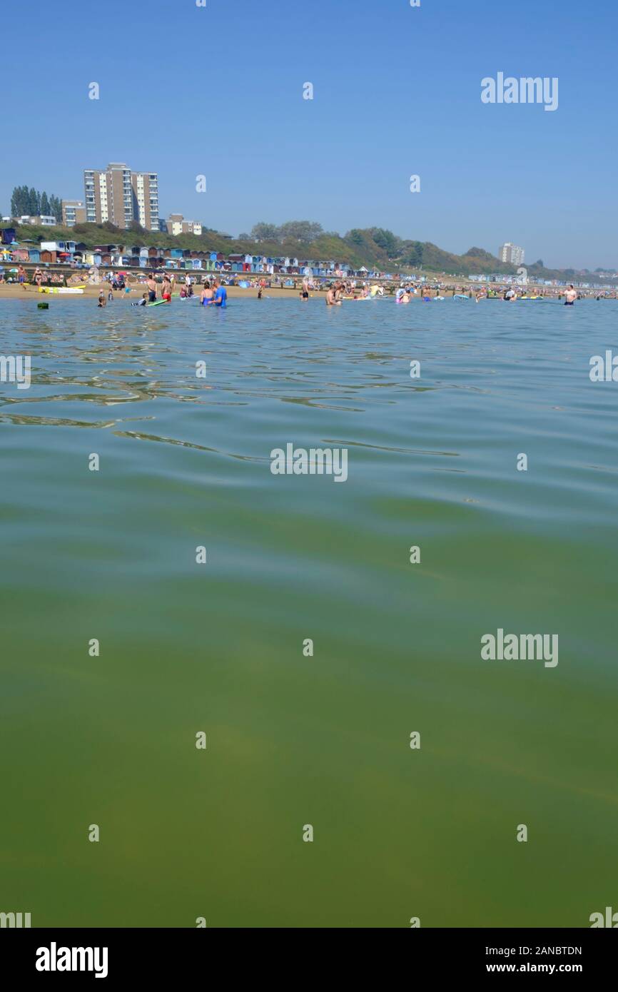 The beach and seaside at Frinton-on-Sea during a hot British summer's ...