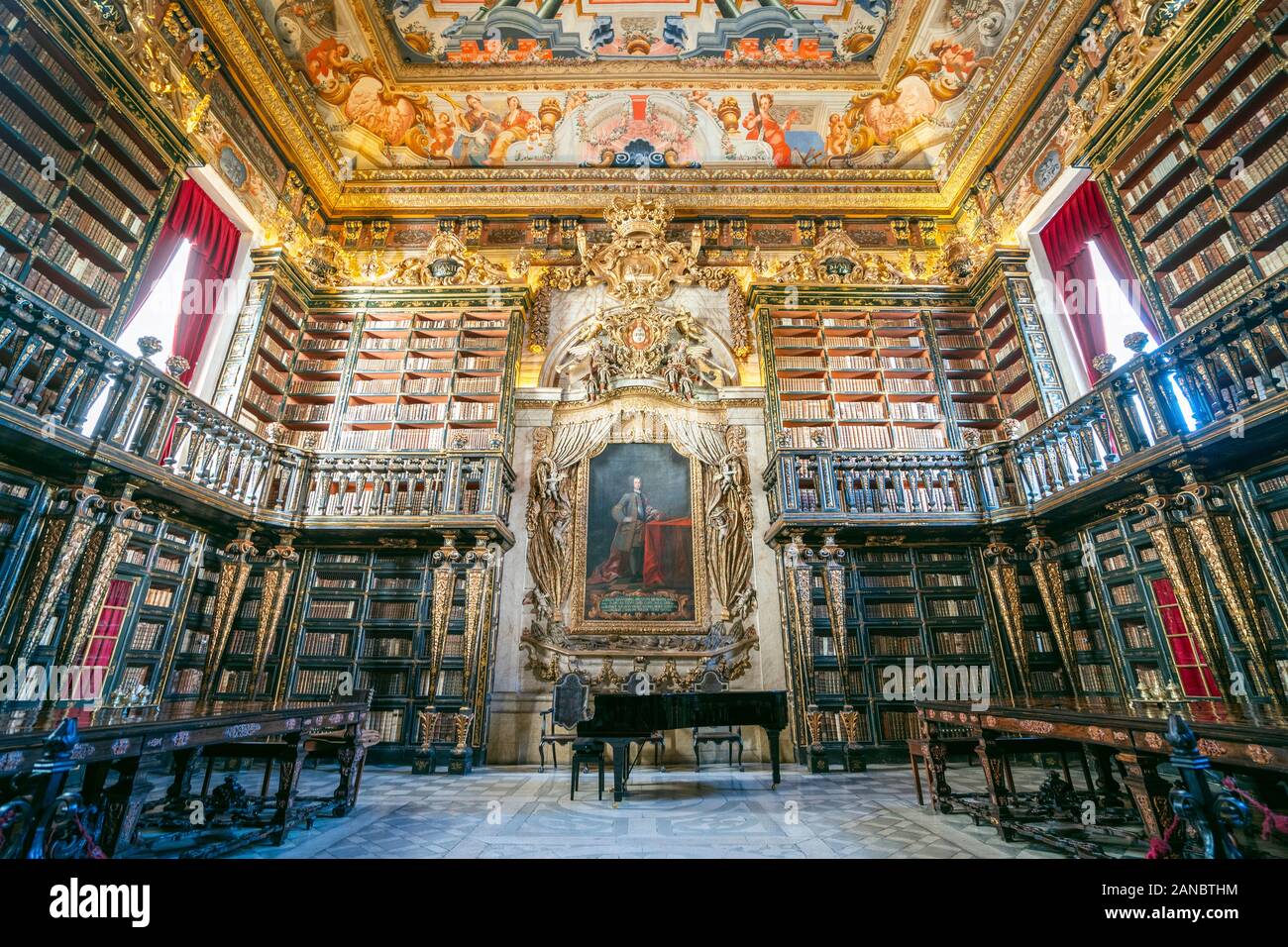 Amazing interioir of library in historic University of Coimbra ...