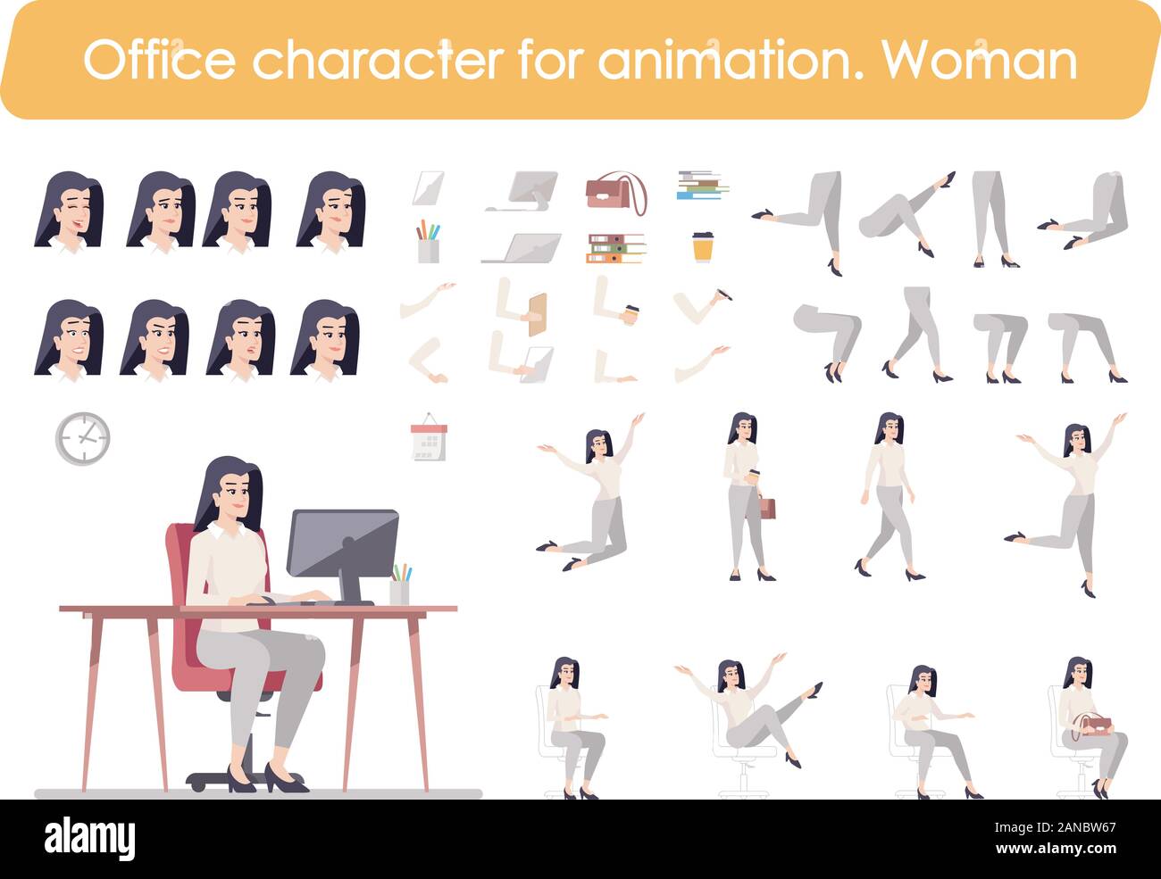 Businesswoman front view animated flat vector character design. Office ...