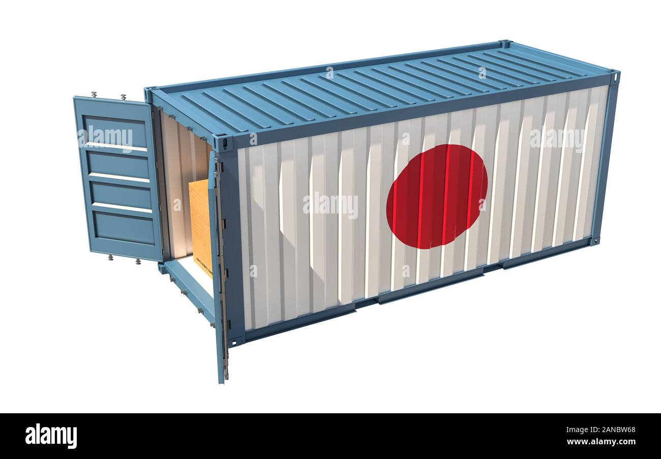 Shipping Container with Japan flag isolated on white - 3D Rendering ...