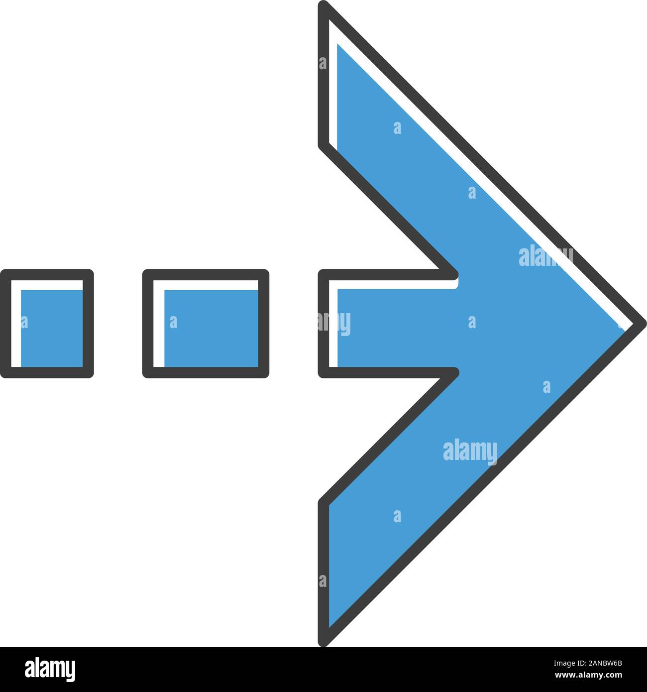 Blue arrow with dotted dash line color icon. East direction. Arrow pointing to right direction ...