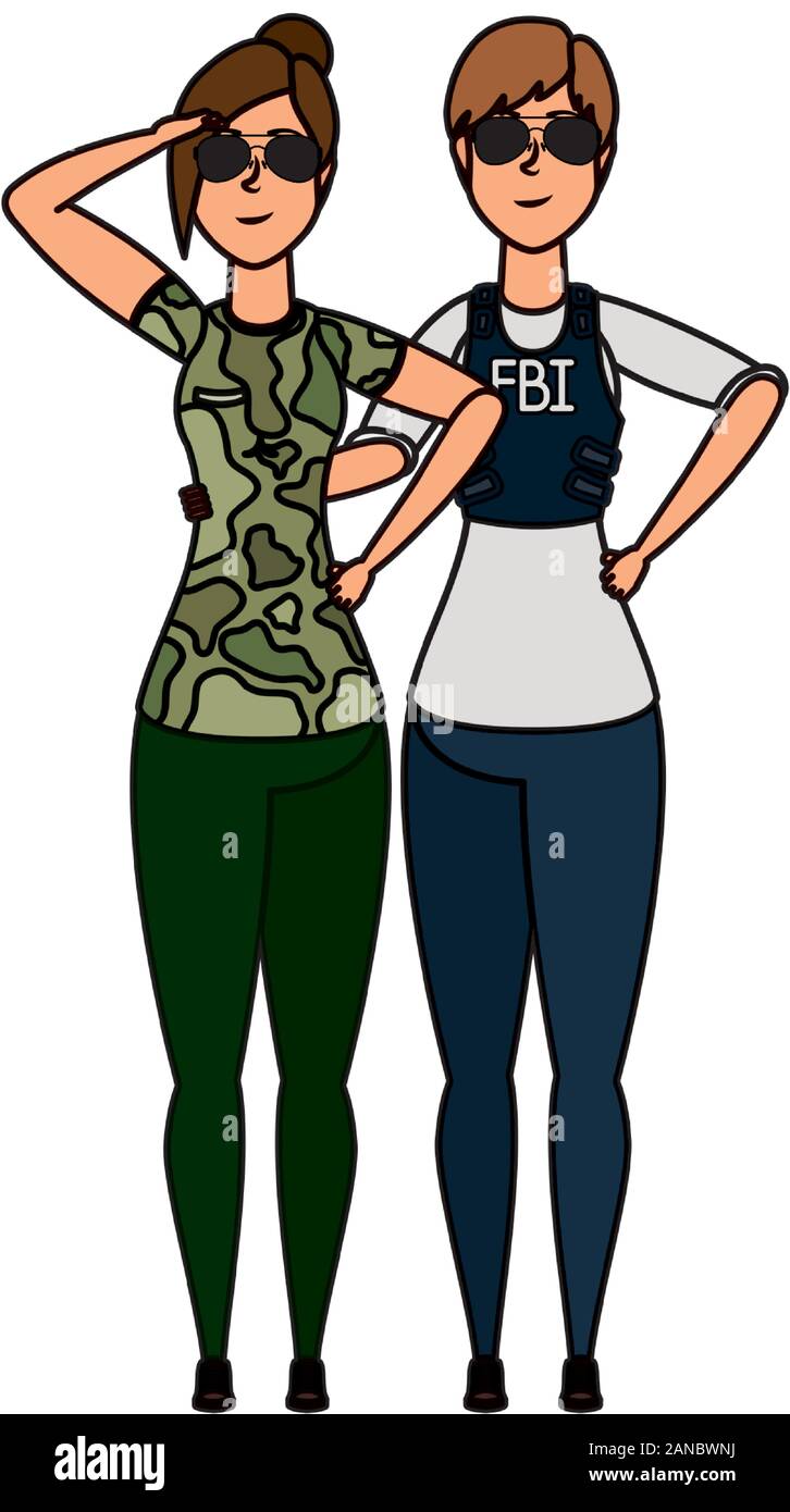 young women fbi agent with military characters Stock Vector Image & Art ...
