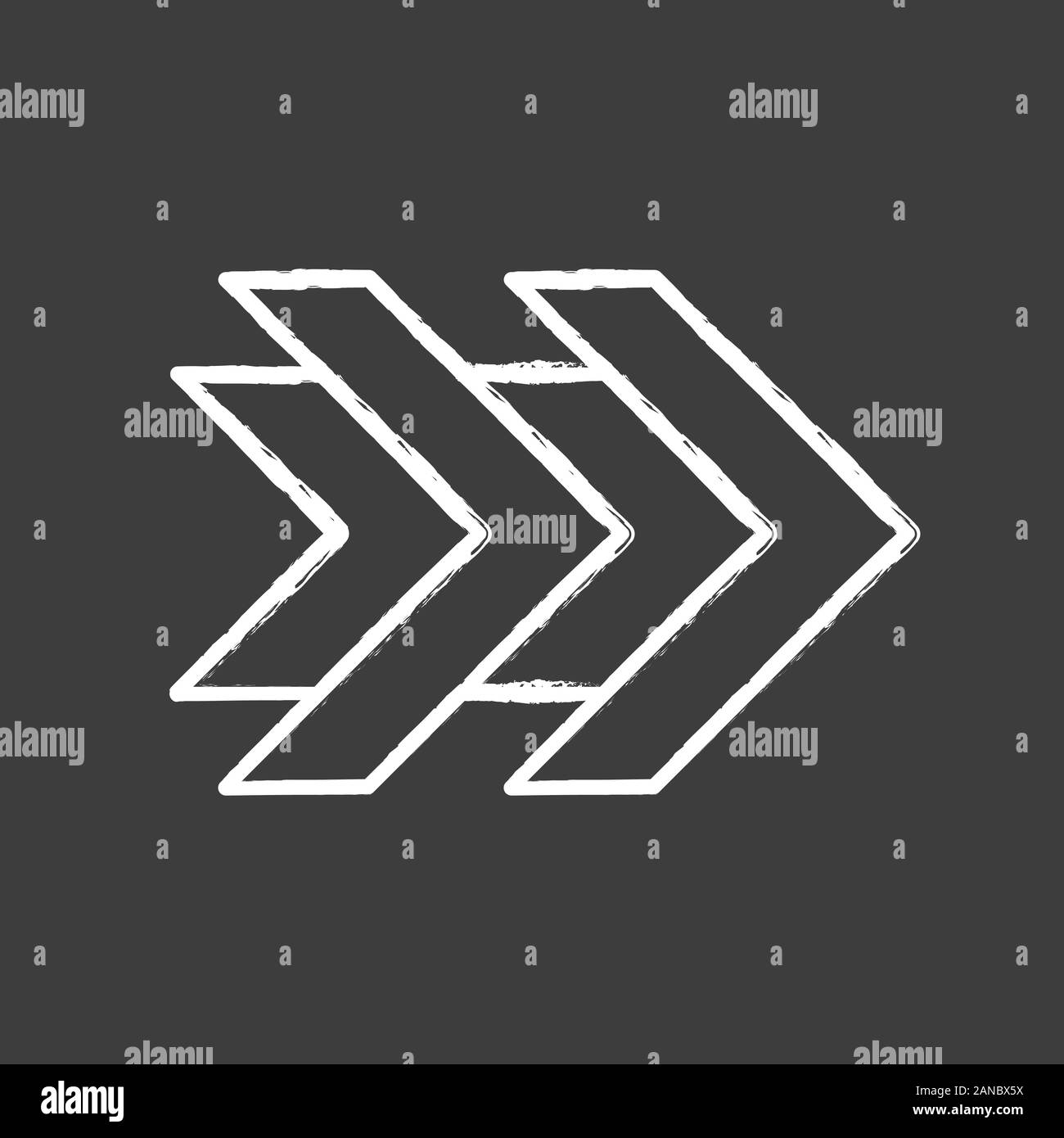 Double arrows chalk icon. Fast forward right arrowheads. Rewinding button. Navigation pointer ...