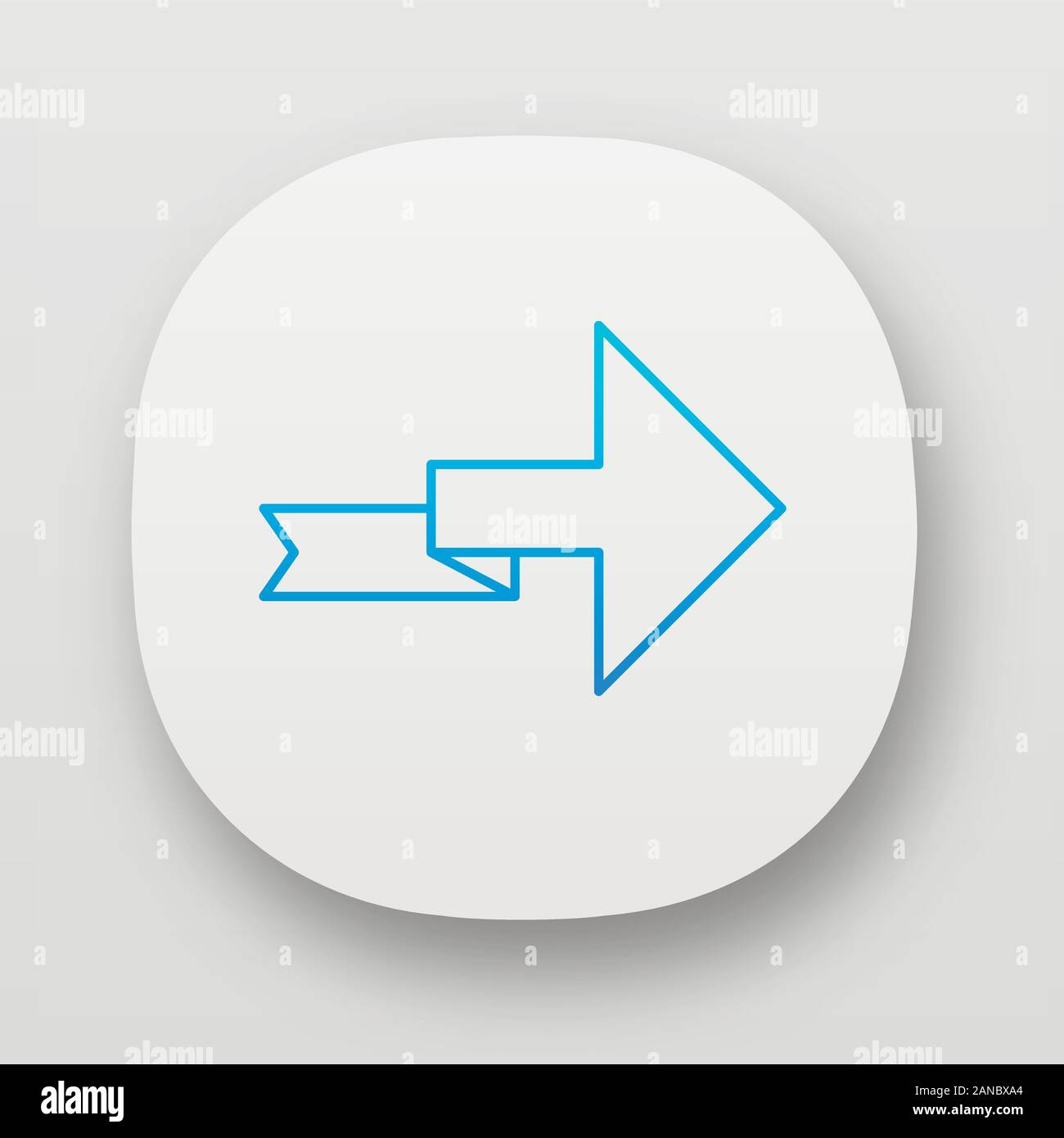 Arrow with folding line app icon. Right turning arrowhead. Next ribbon ...