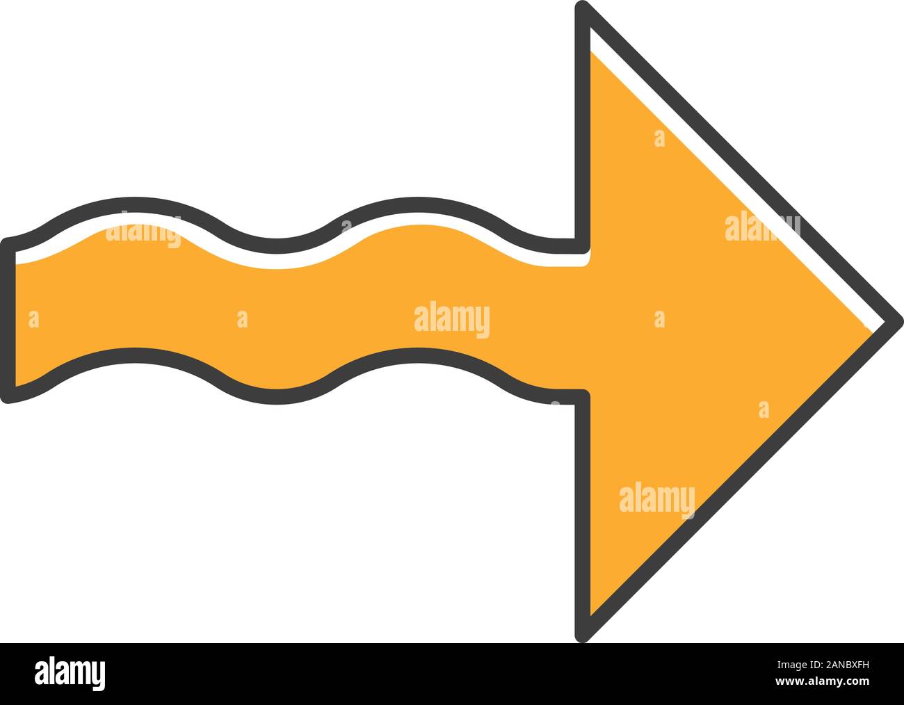 Wavy orange arrow color icon. Direction pointer sign. Indicating ...