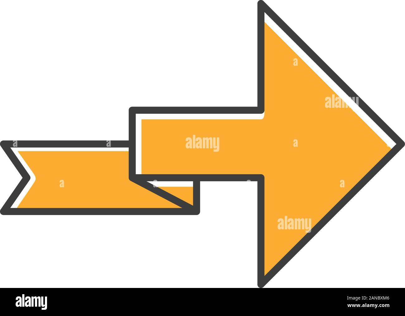 Orange arrow with folding line color icon. Right turning arrowhead ...