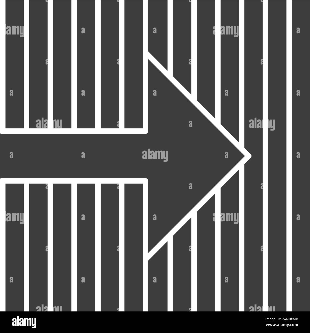 Arrow on striped backdrop glyph icon. Arrow pointing to right direction ...