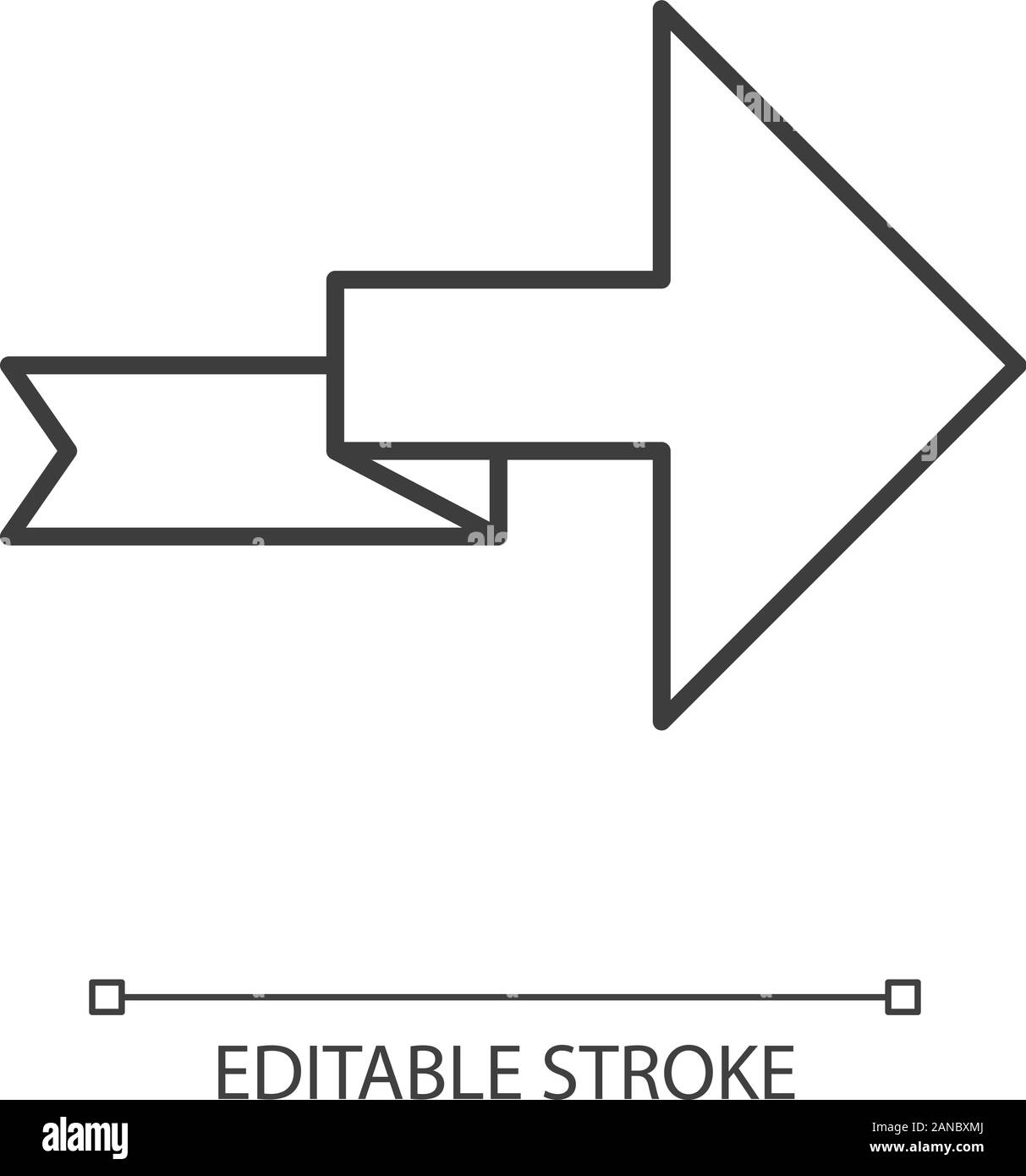 Arrow with folding line linear icon. Turning arrowhead. Next ribbon ...