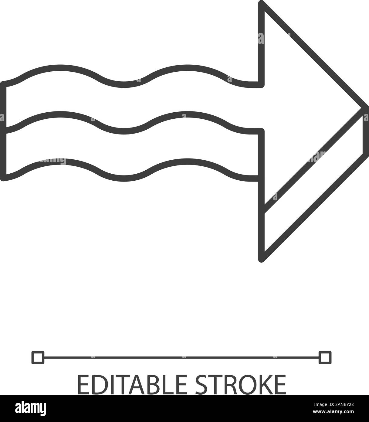 3d wavy arrow linear icon. Rightward direction. Pointing arrowhead ...