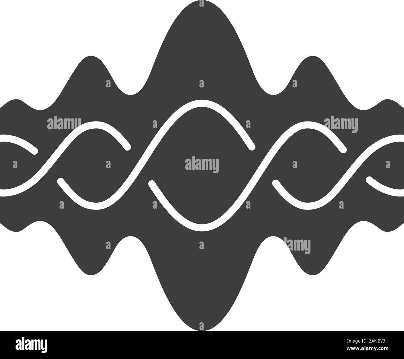 Abstract fluid overlapping waves glyph icon. Silhouette symbol. Music ...