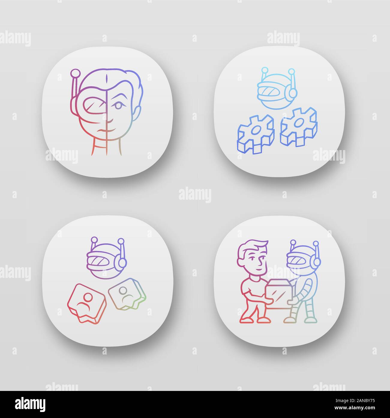 Software bot app icons set. ocialbot, transactional, impersonator ...