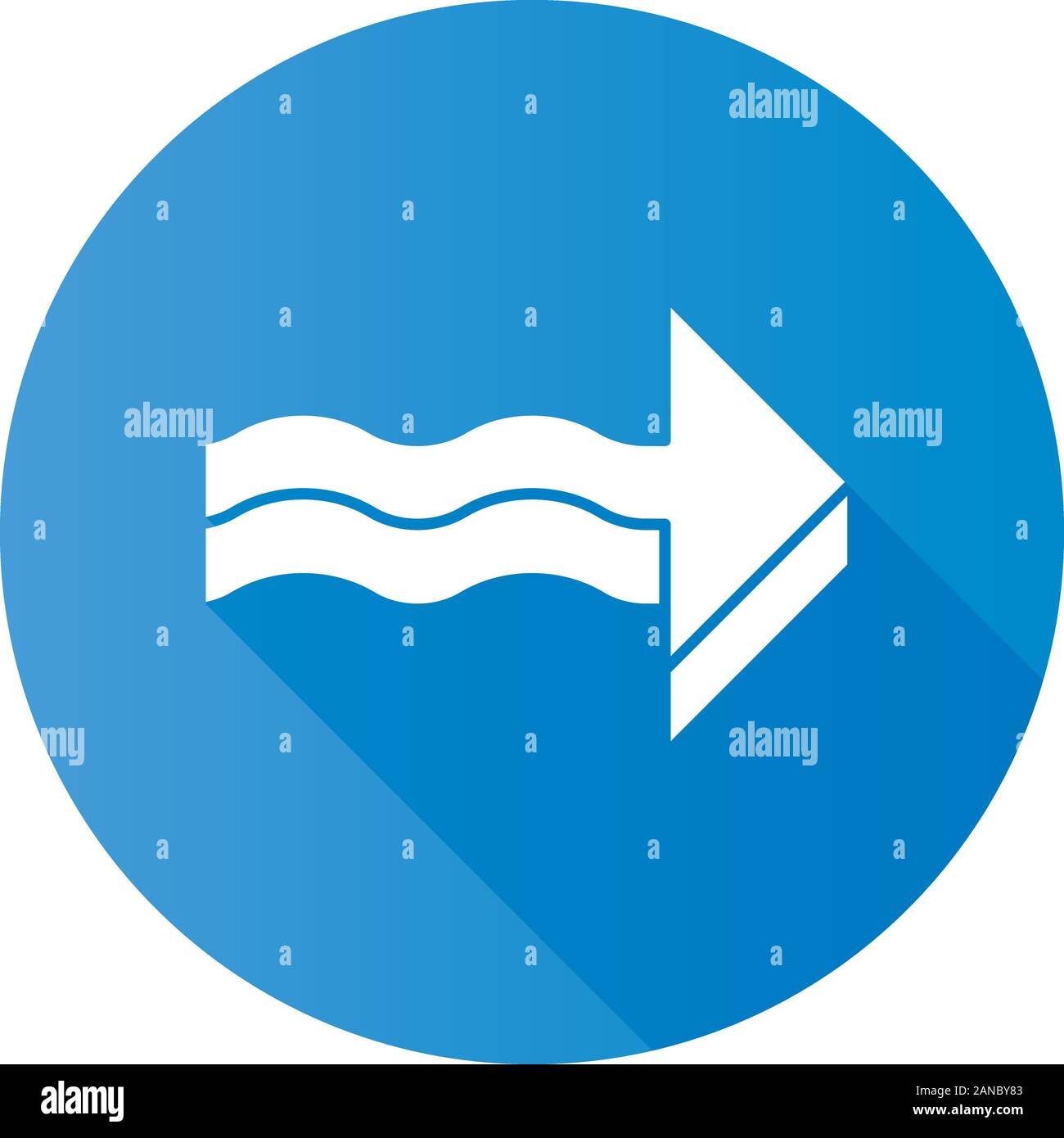 3d wavy arrow flat design long shadow glyph icon. Rightward direction. Pointing arrowhead. Sign ...