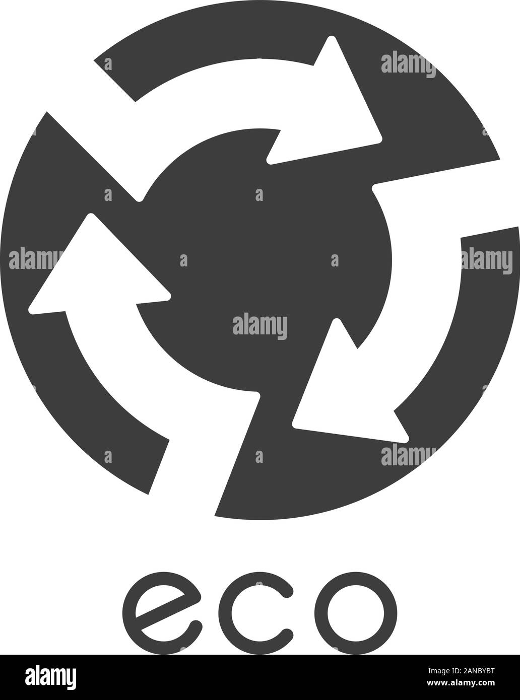 Eco label glyph icon. Circle with cut arrows inside sign. Recycle ...