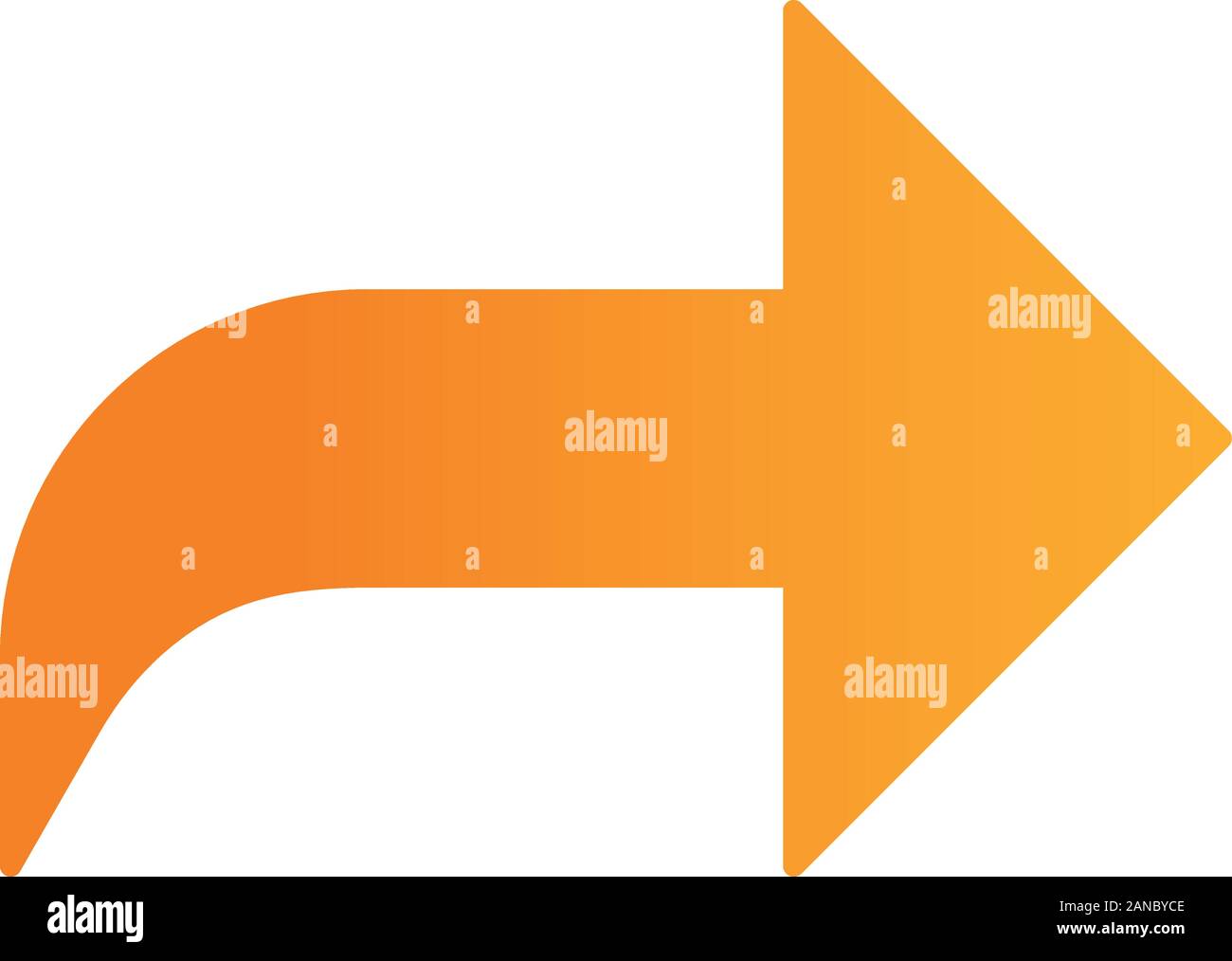 Right orange curved arrow flat design long shadow color icon. Direction forward curve. Motion ...