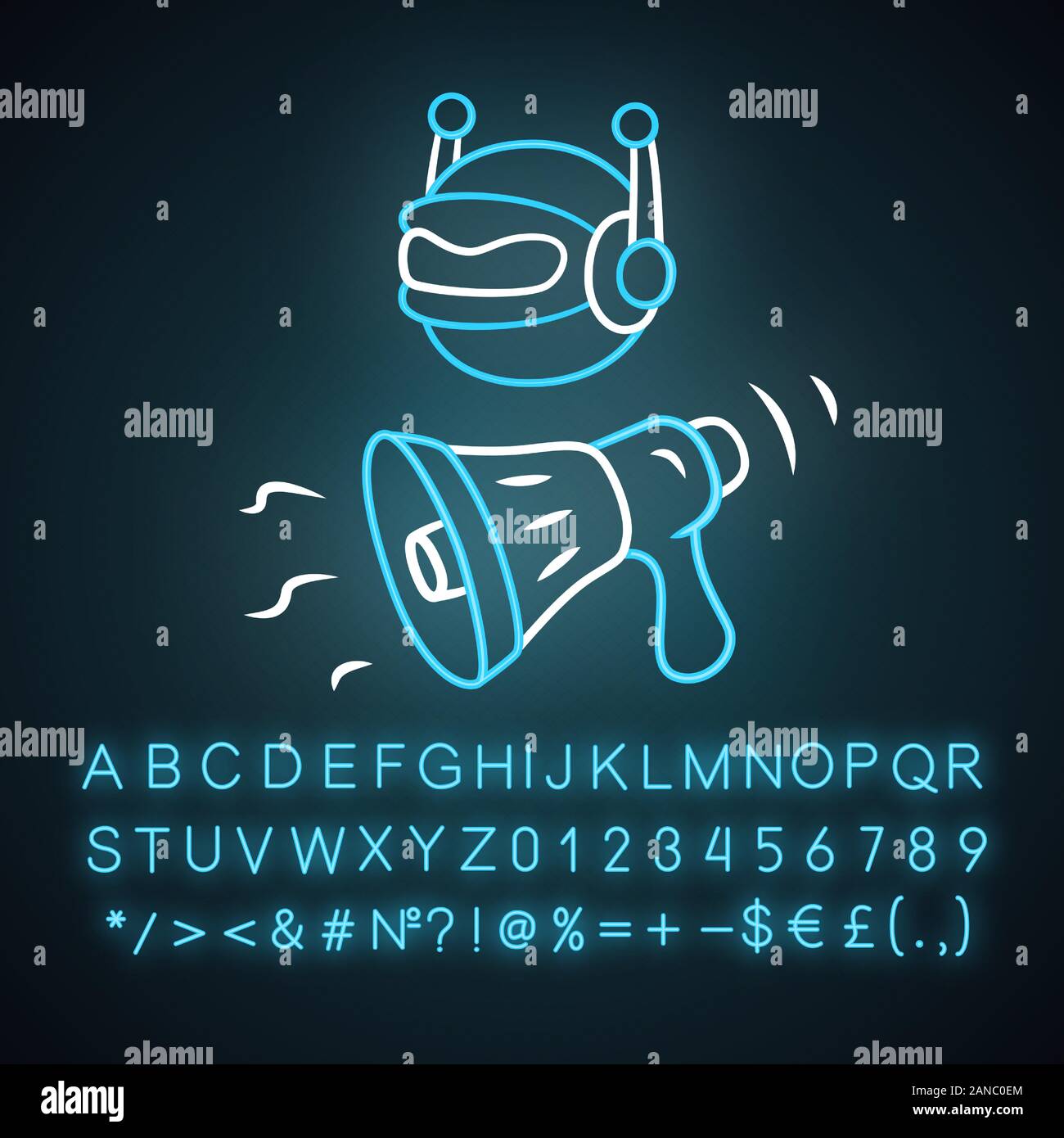 Propaganda bot neon light icon. Spam attack. Artificial intelligence. Automated propaganda ...