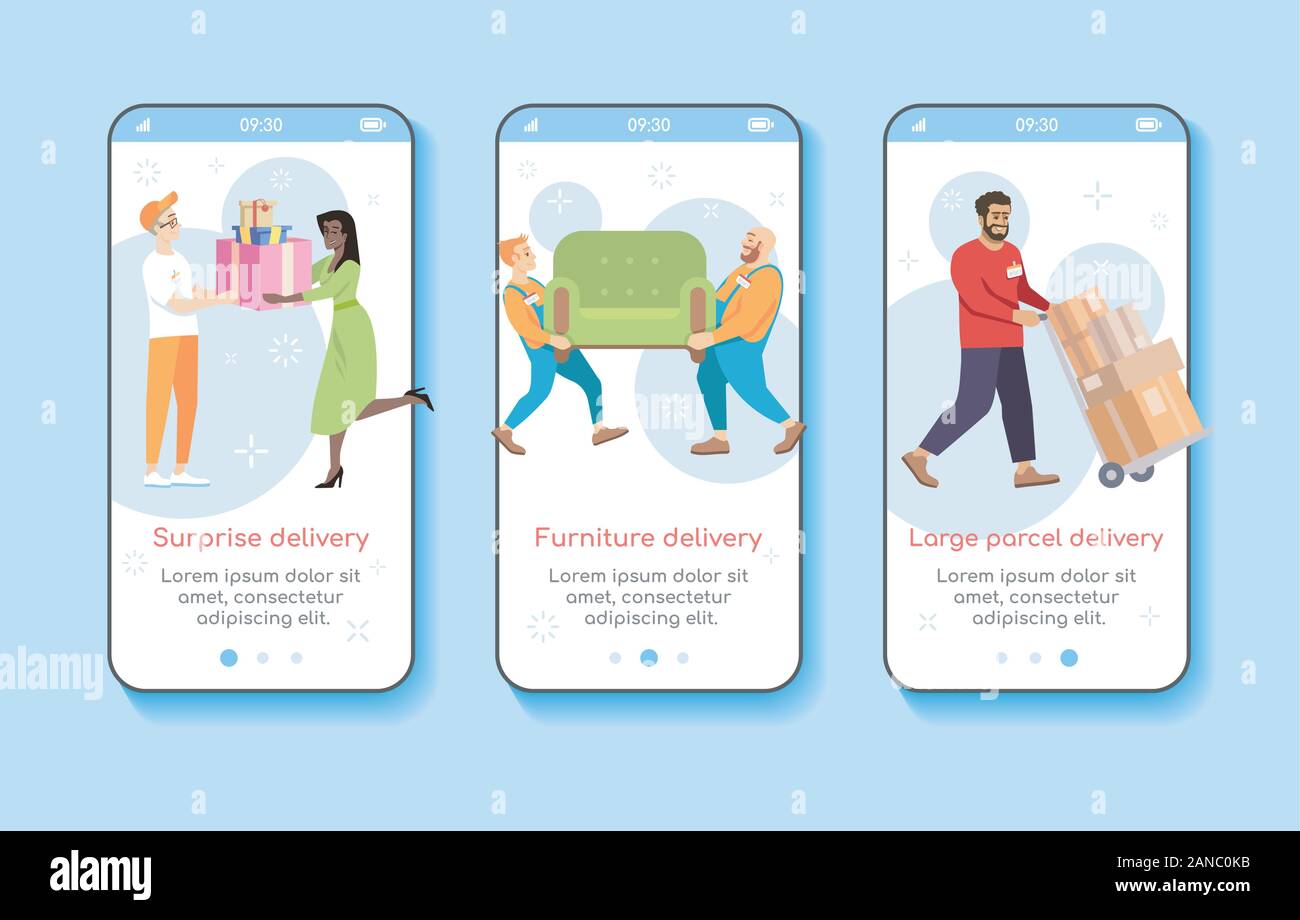 Delivery service onboarding mobile app screen template. Surprise ...
