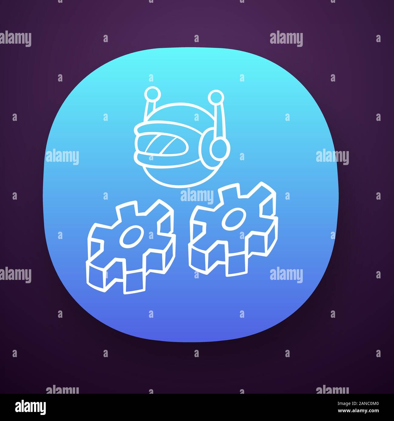 Work bot app icon. Software application. Optimizer robot with cogwheels ...