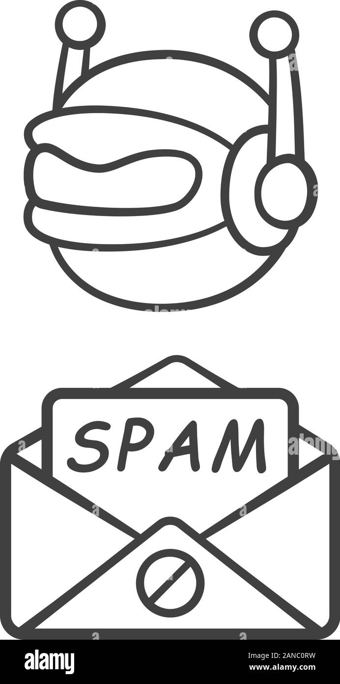 Spambot linear icon. Virus advertisements. Malicious phishing sites ...
