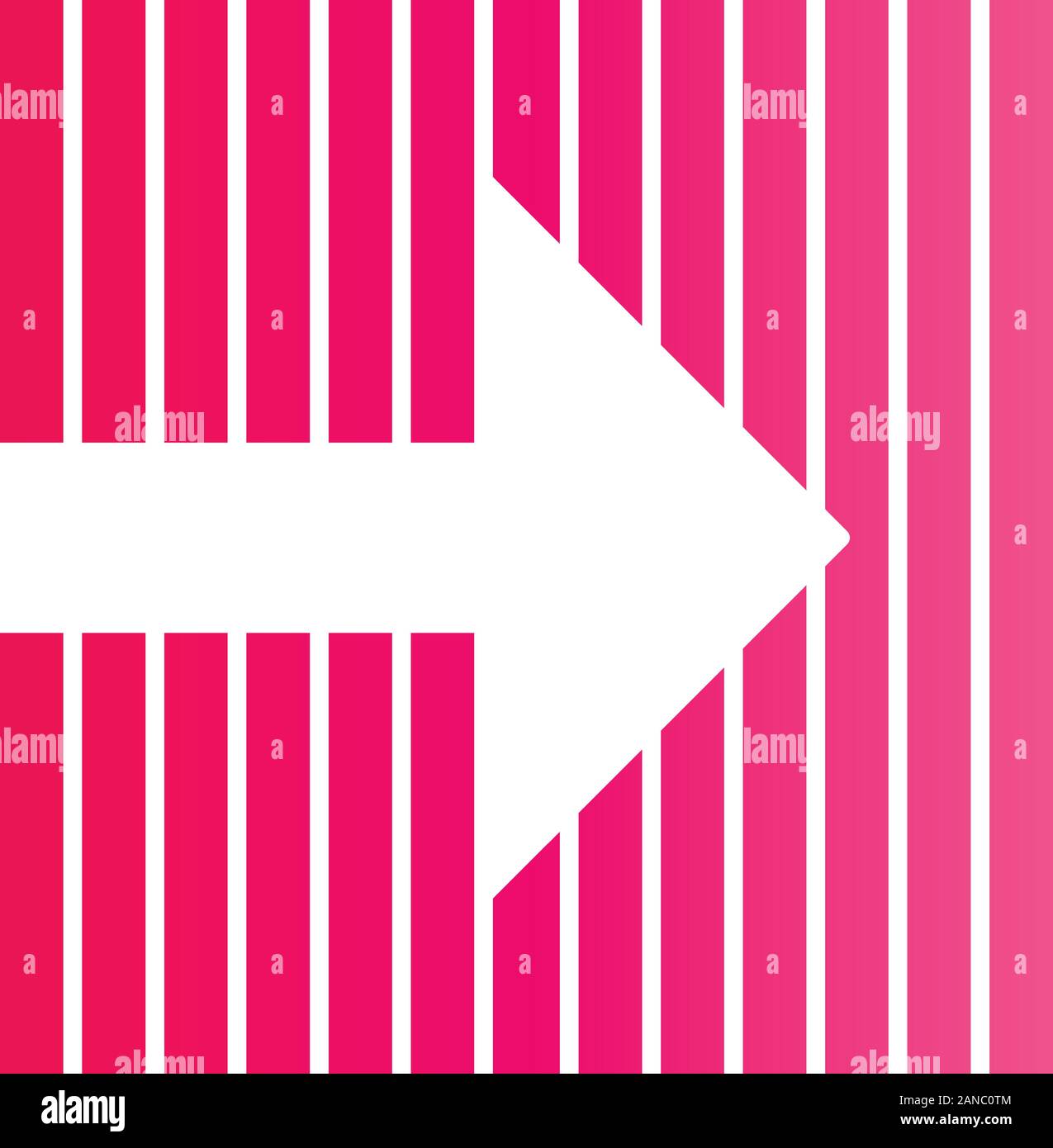 Pink arrow on striped backdrop flat design long shadow color icon ...