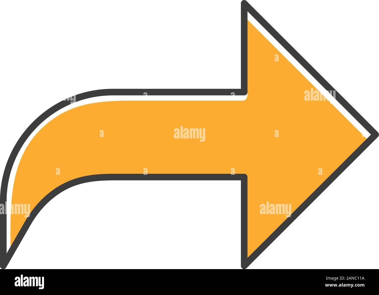 Right orange curved arrow color icon. Direction sign, forward curve ...