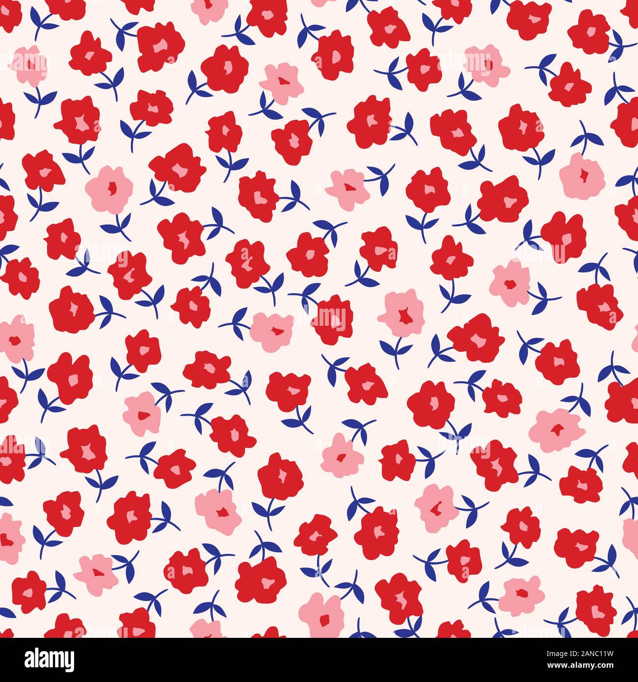 Pink and Red Ditsy Allover Artistic Floral Vector Seamless Pattern ...
