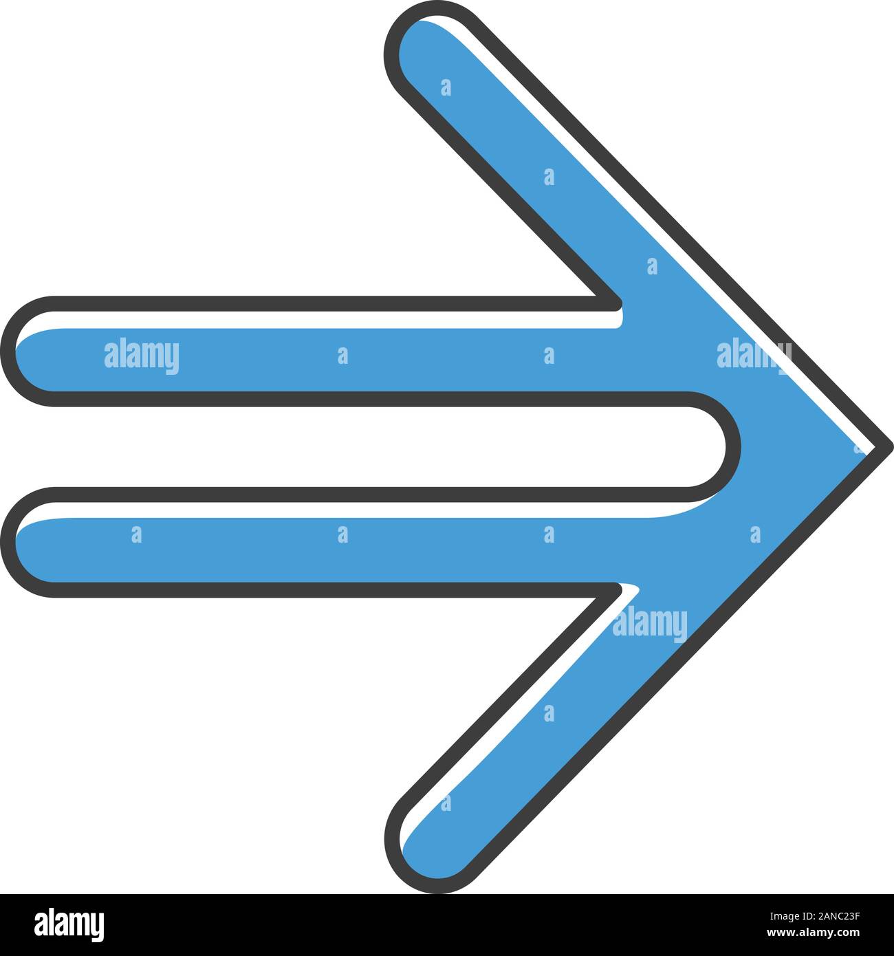 Double-lined blue arrow color icon. Indicating sign, pointer button. Forward indicator ...