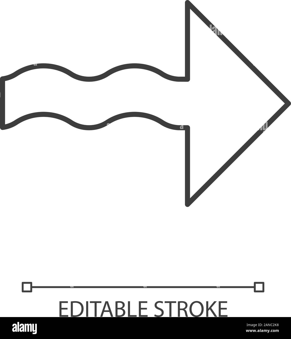 Wavy arrow linear icon. Direction pointer sign. Indicating arrowhead. Pointing cursor. Marker ...