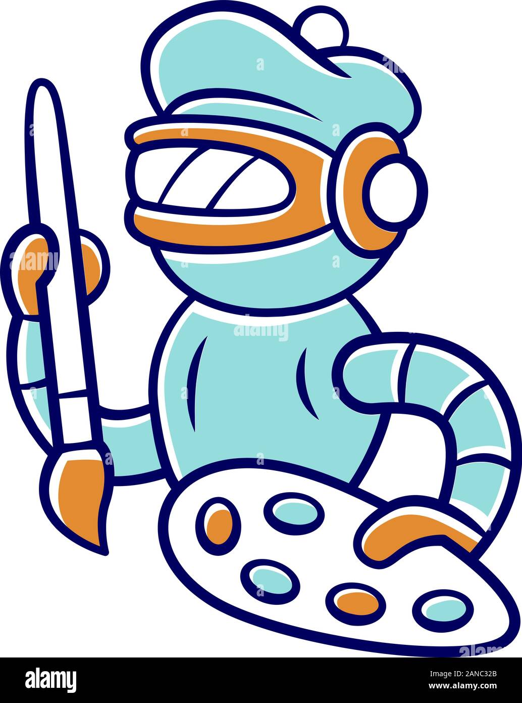 Art bot color icon. Robot, cyborg with brush and palette. Virtual ...