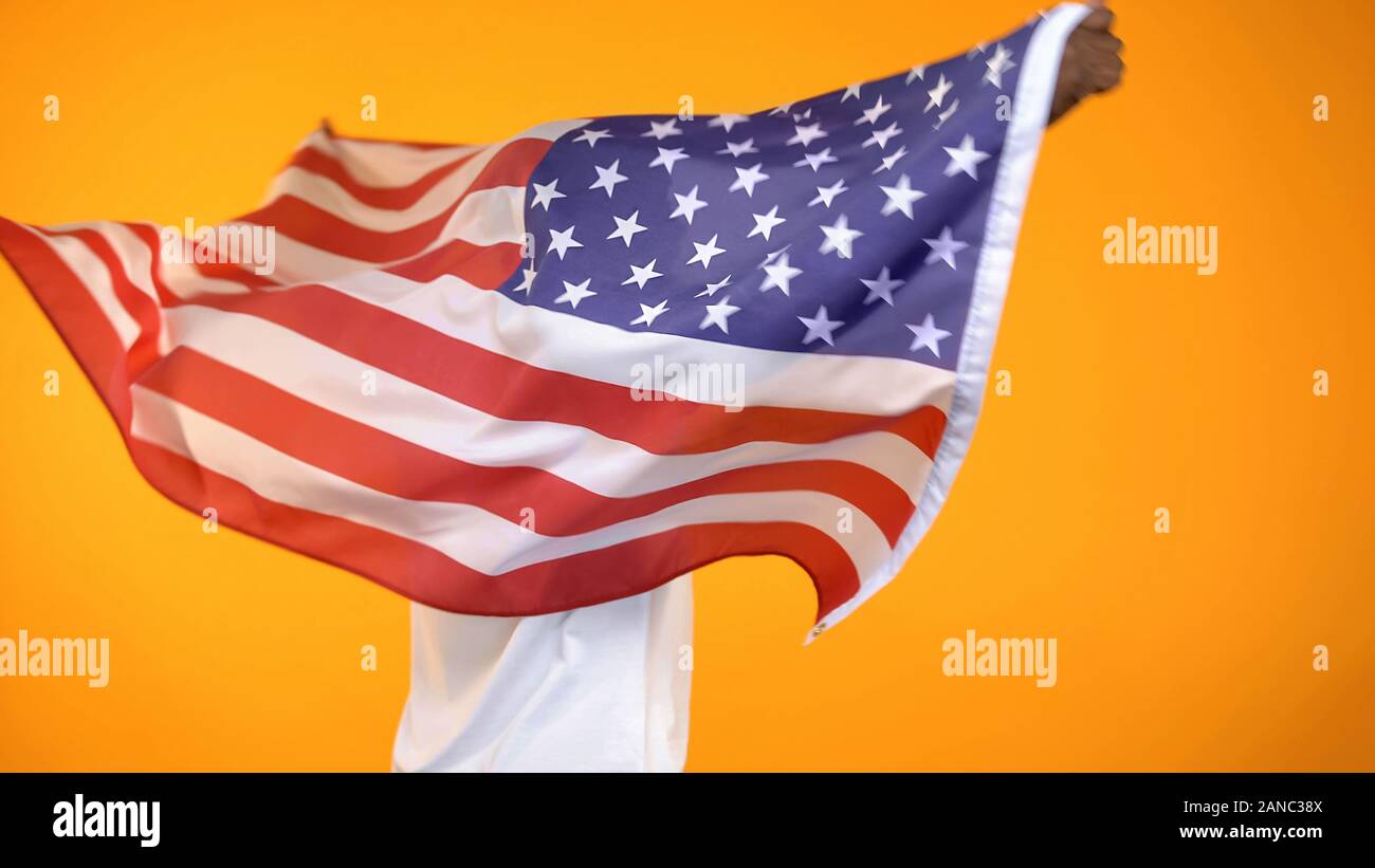 Back view of man with american flag hi-res stock photography and images ...