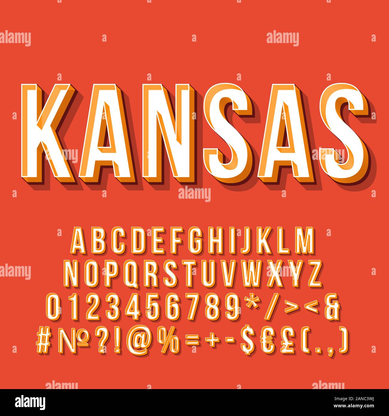 Kansas vintage 3d vector lettering. Retro bold font, typeface. Pop art ...