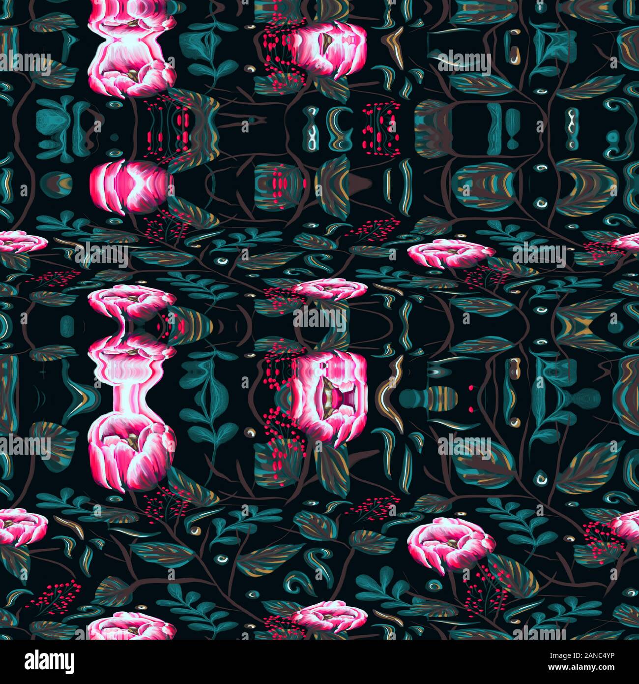 Floral techno glitch surreal flower pattern swatch Stock Photo - Alamy